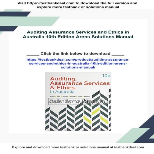 Auditing Assurance Services and Ethics in Australia 10th Edition Arens ...