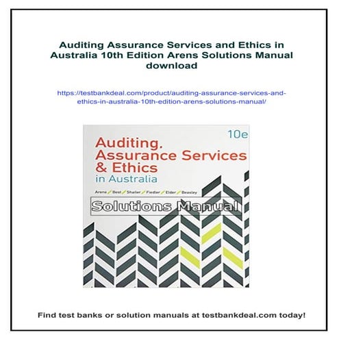 Auditing Assurance Services and Ethics in Australia 10th Edition Arens ...