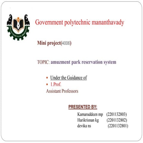 amuzment park reservation system using html,css,php,javascrit,mysql | PPTX