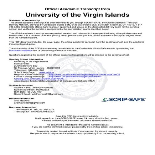 Hawkins_UVI official transcript | PDF | Undergraduate Education ...