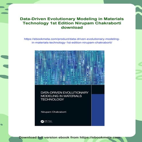 Data-Driven Evolutionary Modeling in Materials Technology 1st Edition Nirupam Chakraborti | PDF