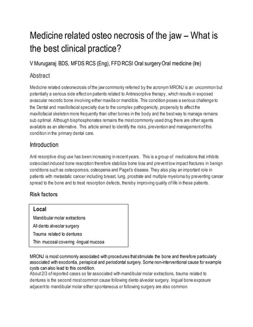 Osteonecrosis of the Jaws (BRONJ, MRONJ) | PPTX