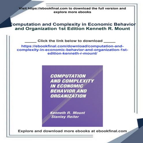 Computation and Complexity in Economic Behavior and Organization 1st ...