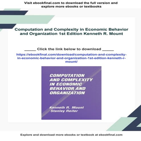 Computation and Complexity in Economic Behavior and Organization 1st ...