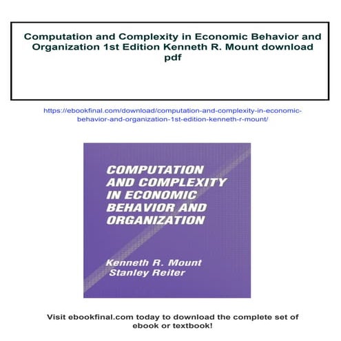 Computation and Complexity in Economic Behavior and Organization 1st ...