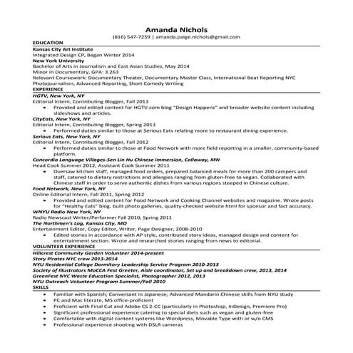 Spring 2015 Resume Amanda Nichols | DOC