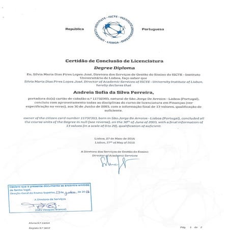 Diploma Degree Andreia Ferreira | PDF