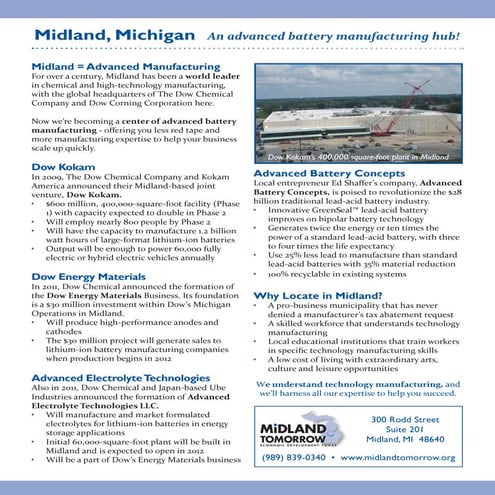 Midland - An Advanced Battery Manufacturing Hub | PDF