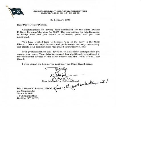 2006 Letter from Admiral Bob Papp (future Commandant) | PDF
