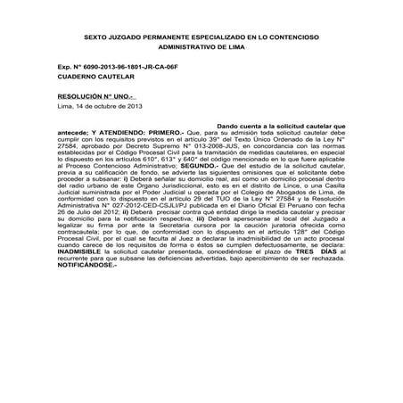 6090 2013. inadmisible medida cautelar por domicilio real y procesal y ...