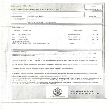 A level Result Slip | PDF