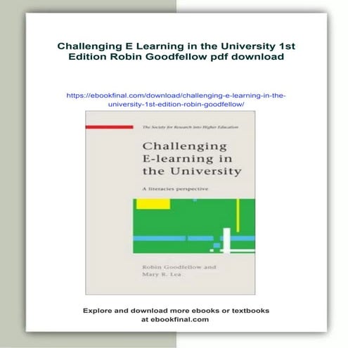 Challenging E Learning in the University 1st Edition Robin Goodfellow | PDF