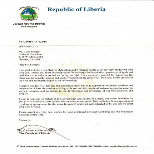 Liberia VP Thank You Letter | PDF