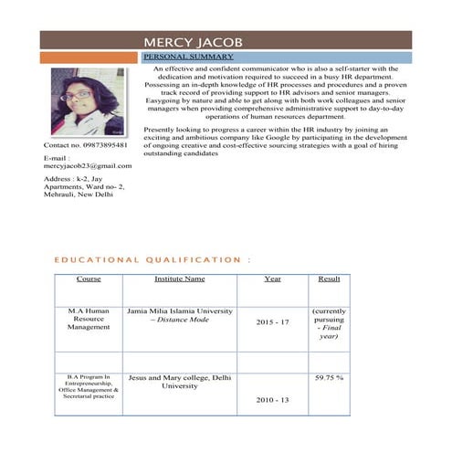 MERCY_JACOB_Resume Oct16' filHR# | PDF