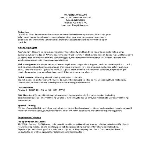 Field Operator Resume | DOCX