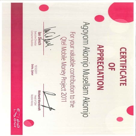 Mobile Money Project Certificate | PDF