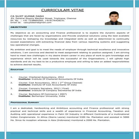 CV- CA SUJIT KUMAR DASH | PDF