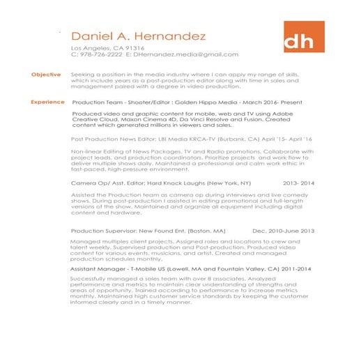 Daniel H_Resume - August, 2016 | PDF