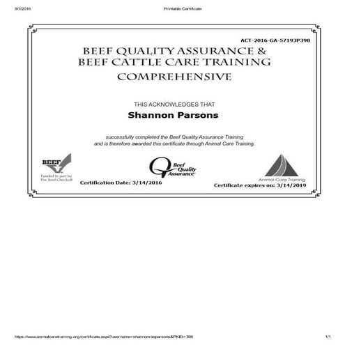 BQA Printable Certificate | PDF