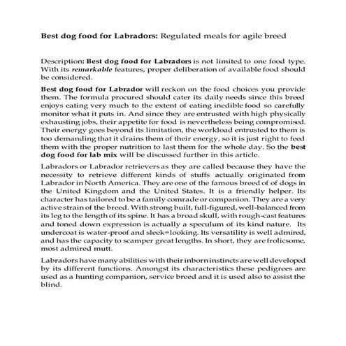 Best dog food for Labradors | DOCX
