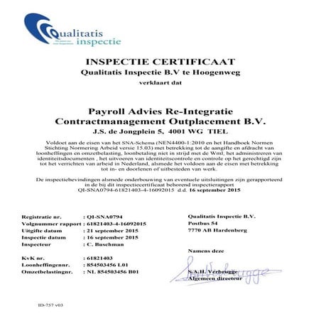 INSPECTIE CERTIFICAAT | PDF