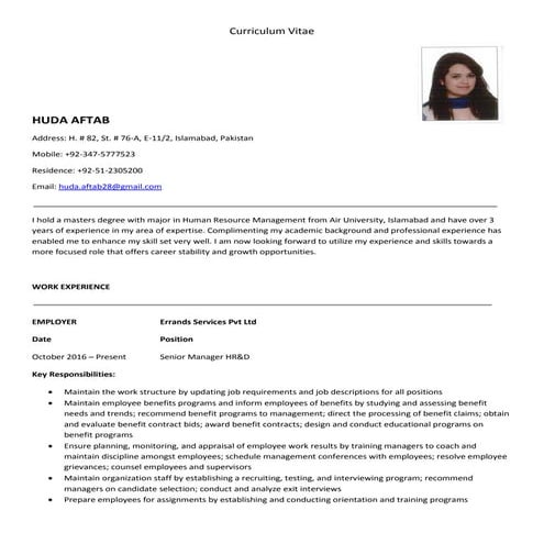 Curriculum Vitae - huda | PDF | Human Resources | Business