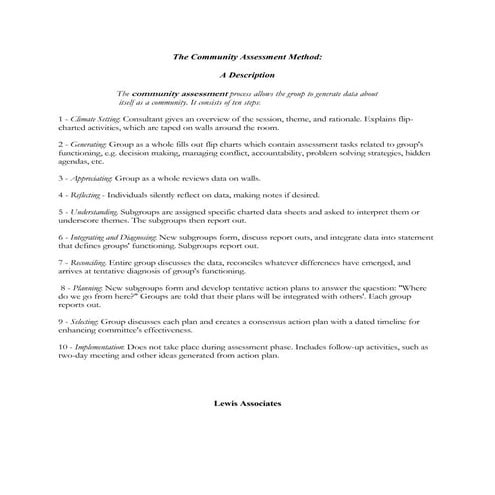 THE COMMUNITY ASSESSMENT METHOD - A Description | PDF