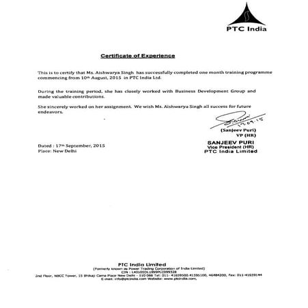 4. Experience Letter