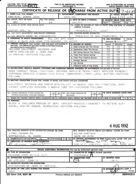 DD-214 (Redacted) | PDF