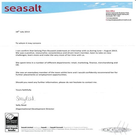 2013 Seasalt recommandation letter | PDF