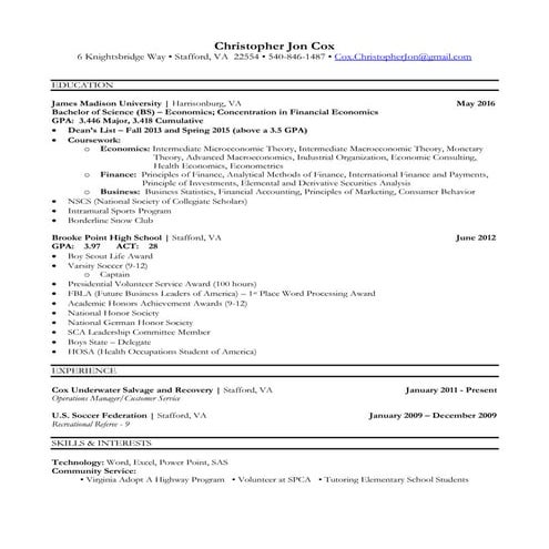 Christopher Cox - Resume - James Madison University | PDF