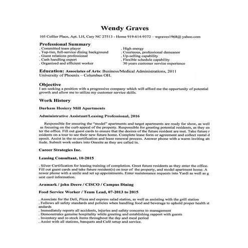 Wendy's Resume | PDF | Resume Writing and Advice | Job Search