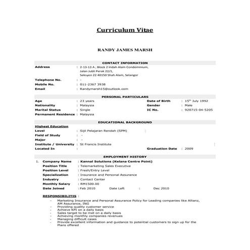 Randy James Marsh CV | PDF