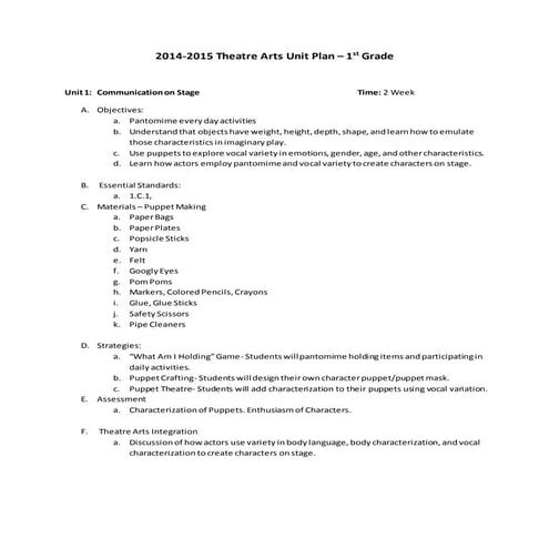 Unit Plan- 1st Grade | DOCX