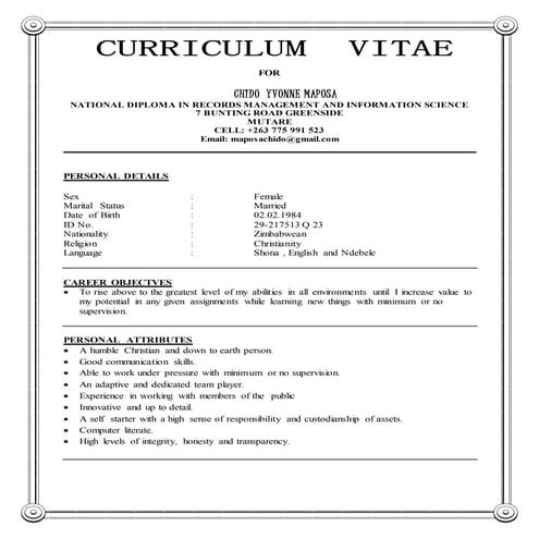 TINOMUVONGA MAPURAZI CV pdf | PDF