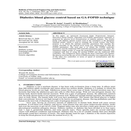 Diabetics blood glucose control based on GA-FOPID technique | PDF ...
