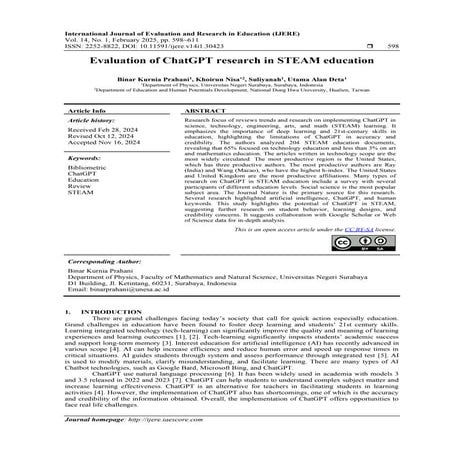 Evaluation of ChatGPT research in STEAM education | PDF