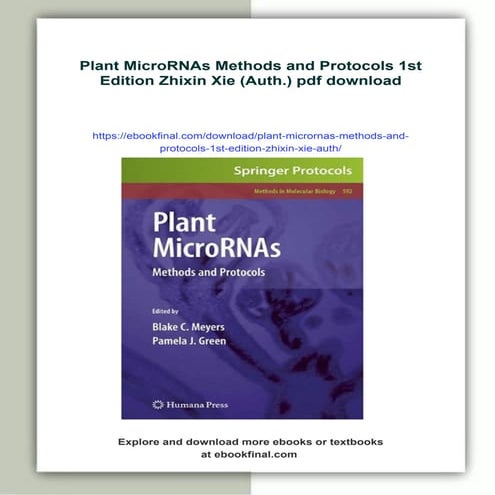 Plant MicroRNAs Methods and Protocols 1st Edition Zhixin Xie (Auth.) | PDF