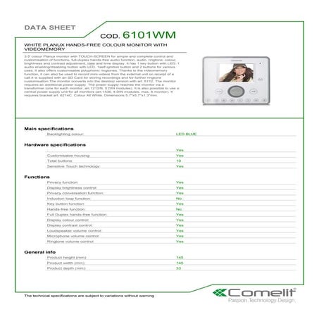 Comelit 6101WM Data Sheet | PDF