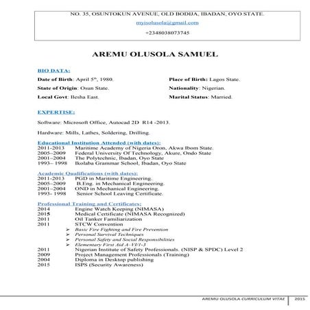 Aremu Olusola Samuel CV. | DOC