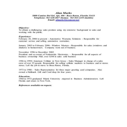 Alan Marks resume' | DOCX