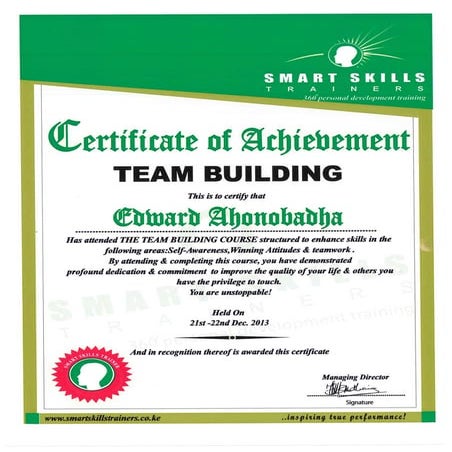 Certificate of Achievement Team Building | PDF