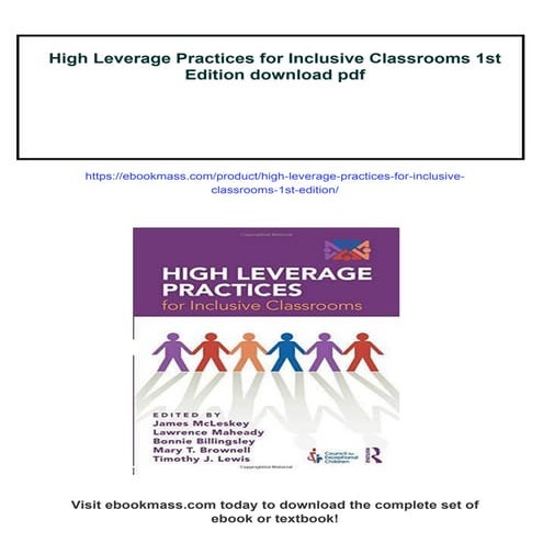 High Leverage Practices for Inclusive Classrooms 1st Edition | PDF