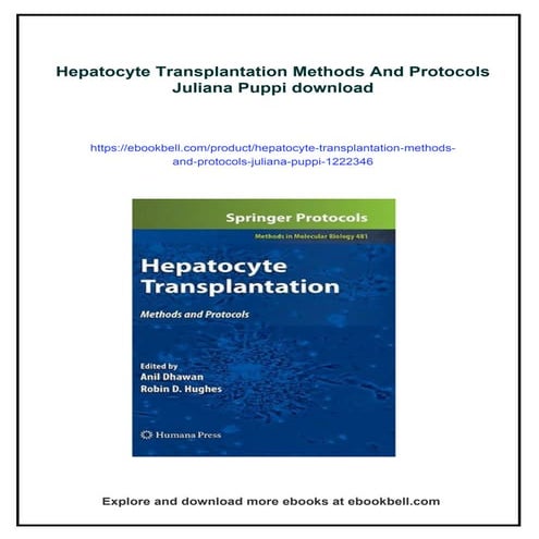 Hepatocyte Transplantation Methods And Protocols Juliana Puppi | PDF