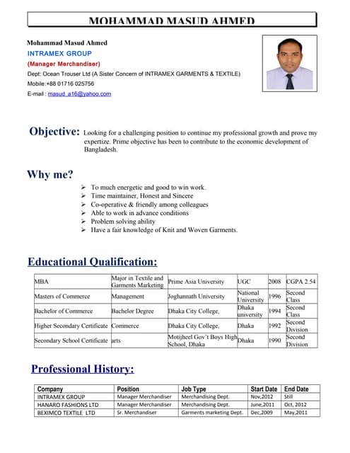 tariq cv | PDF | Apparel Industry | Industries