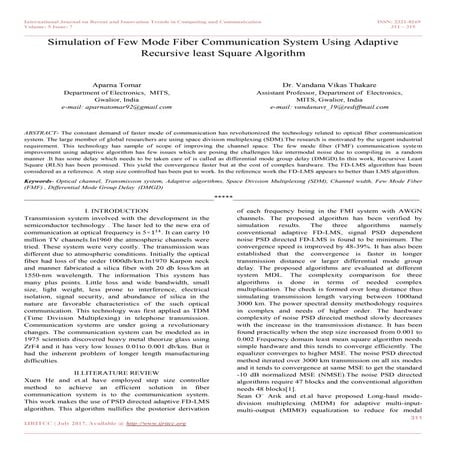 Simulation of Few Mode Fiber Communication System Using Adaptive Recursive least Square ...