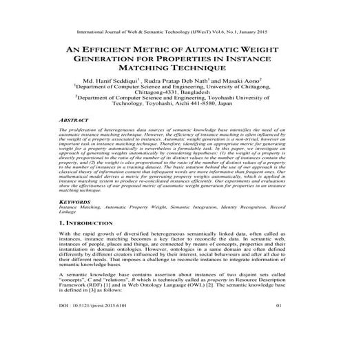 An efficient metric of automatic weight generation for properties in instance matching technique ...