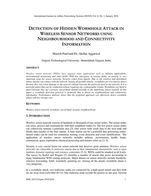 Detection Of Hidden Wormhole Attack In Wireless Sensor Networks Using