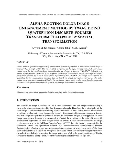 Alpha Rooting Color Image Enhancement Method By Two Side 2 D Quaternion Discrete Fourier