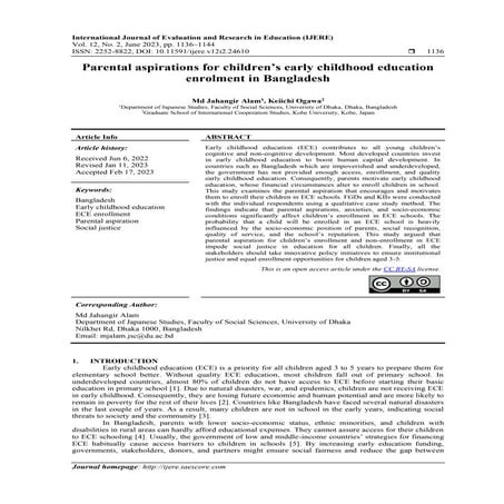 Parental aspirations for children’s early childhood education enrolment ...